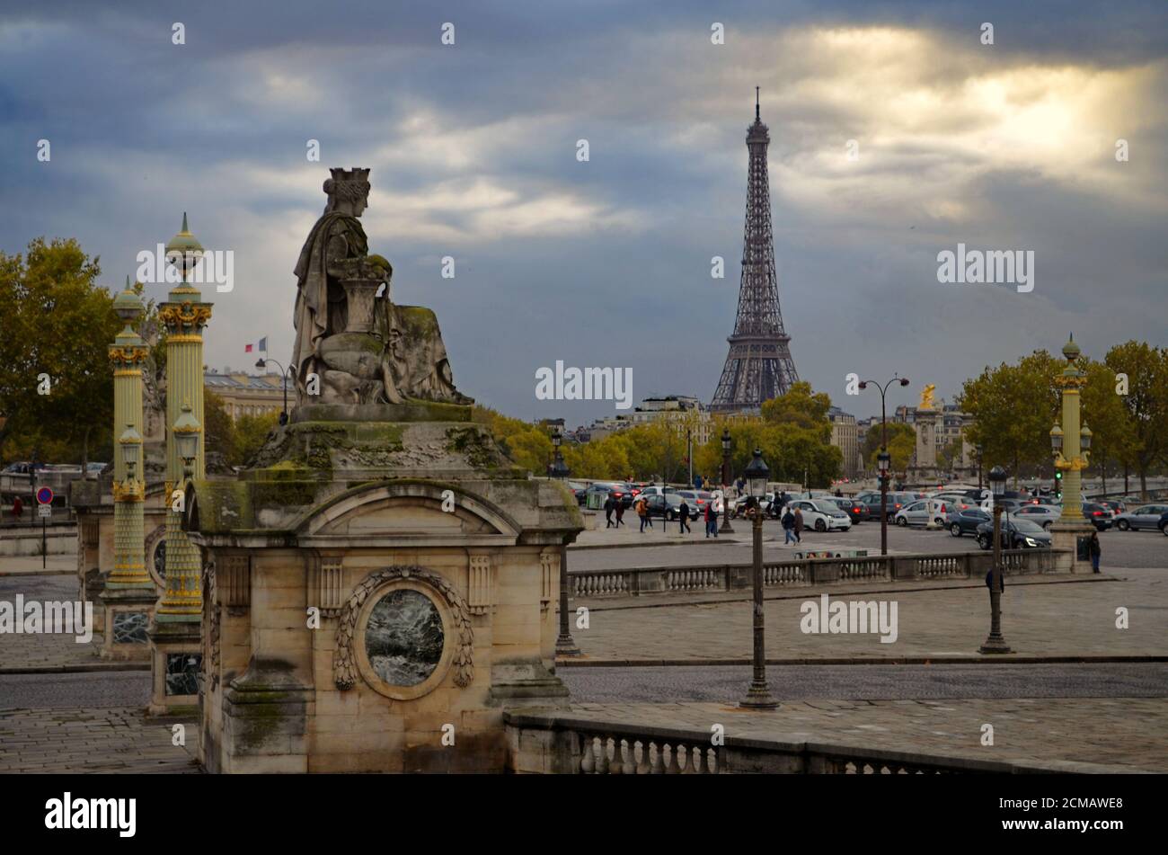 Paris, France - Place de la Concorde view of Eiffel Tower Stock Photo ...