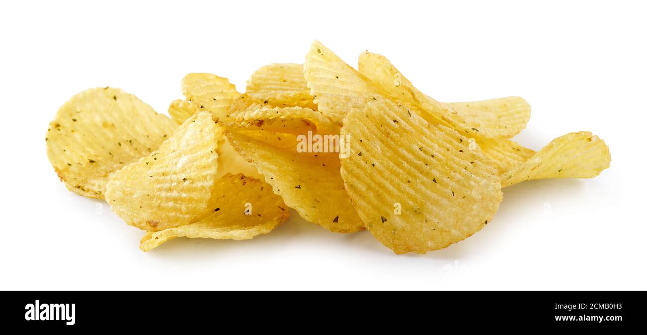 heap of potato chips isolated on white background Stock Photo - Alamy