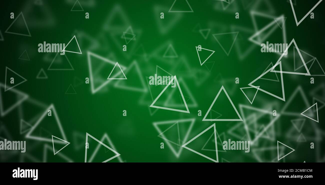 Flying triangular shapes over green background Stock Photo - Alamy