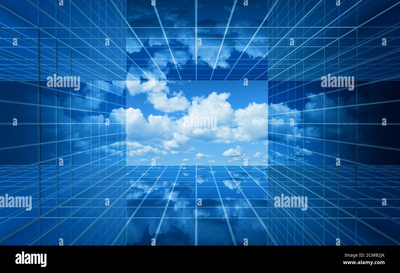 Modern building perspective structure opening window to bright future ...