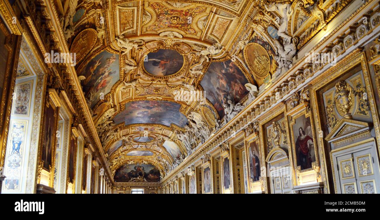 Paris, France - Le Louvre Painted Ceiling in Hallway Stock Photo - Alamy