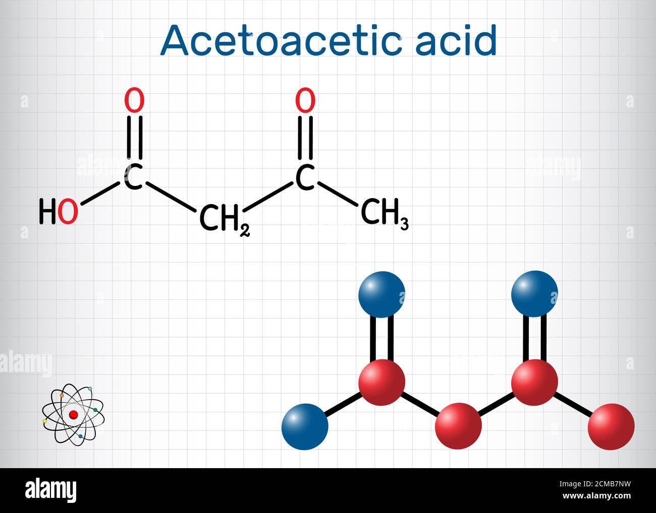Acetoacetic acid, diacetic, oxobutanoic acid molecule. It is a ketone ...