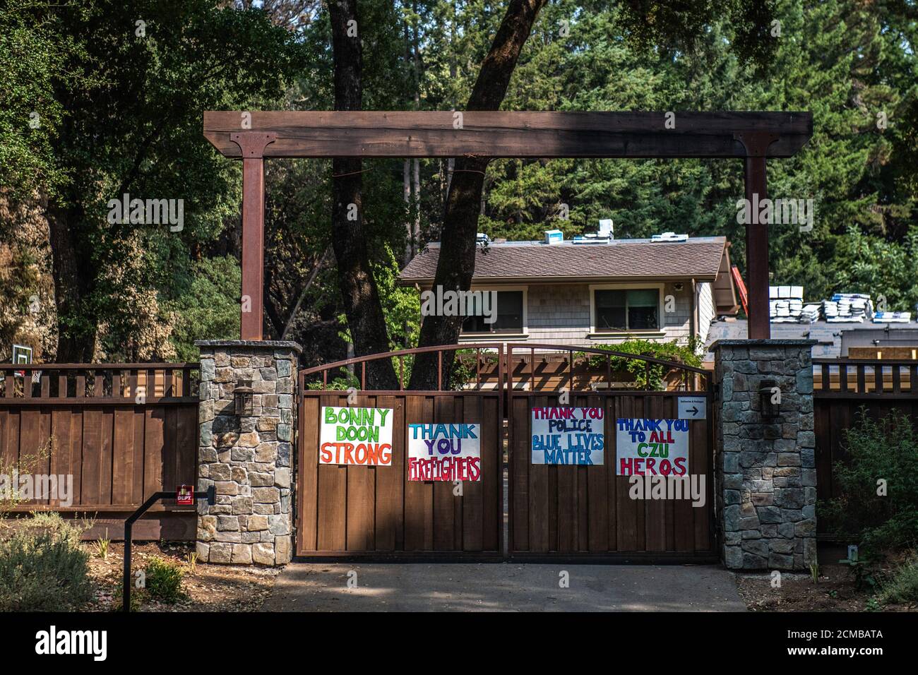 Bonny Doon, California, USA. 16th Sep, 2020. A general view of signs on ...