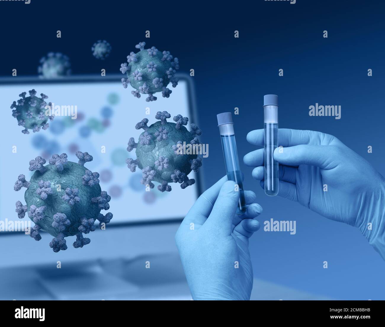 Hands holding test tubes for medical analysis and corona virus test ...
