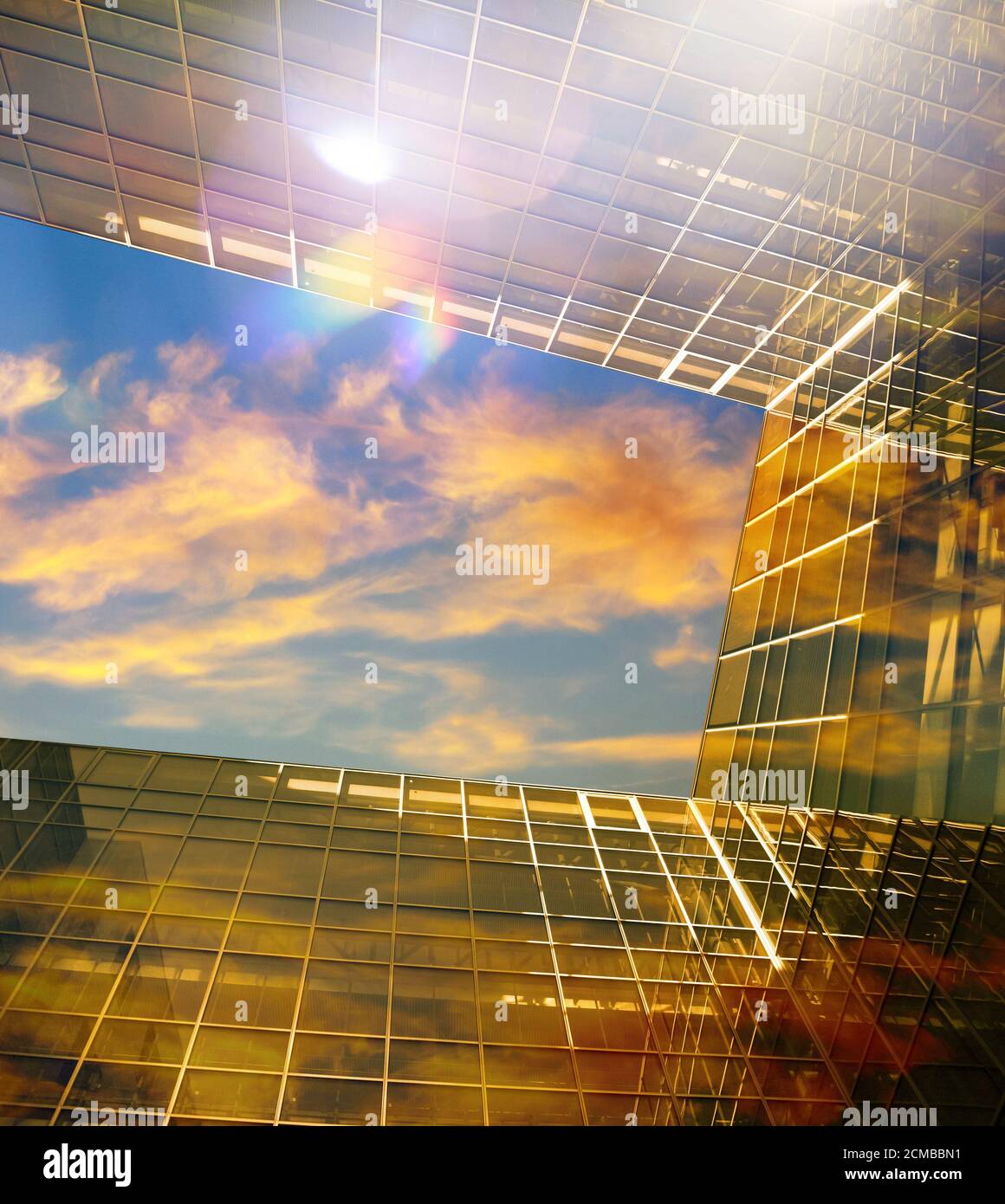 Futuristic vision building perspective facade with reflective glass and ...