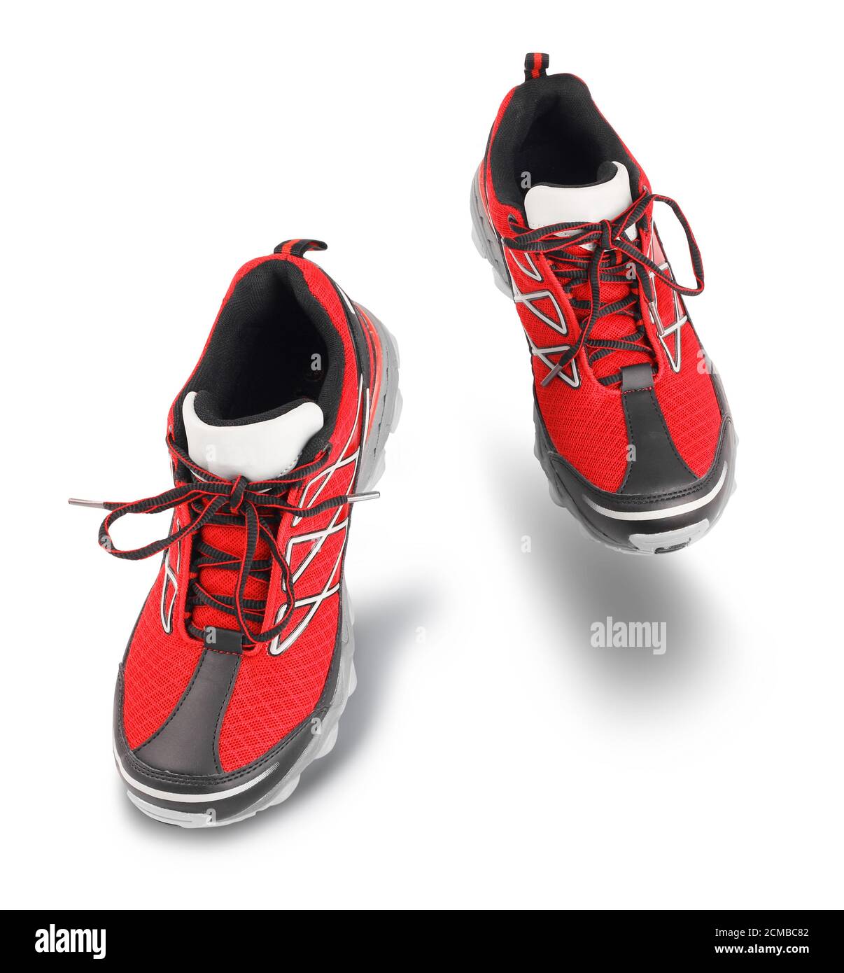 Red running sport shoes going forward, exercising concept, isolated on ...