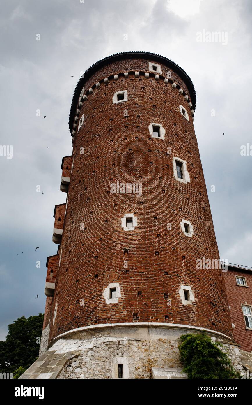 Brick round tower of Wawel castle residency in Krakow, Poland, the ...
