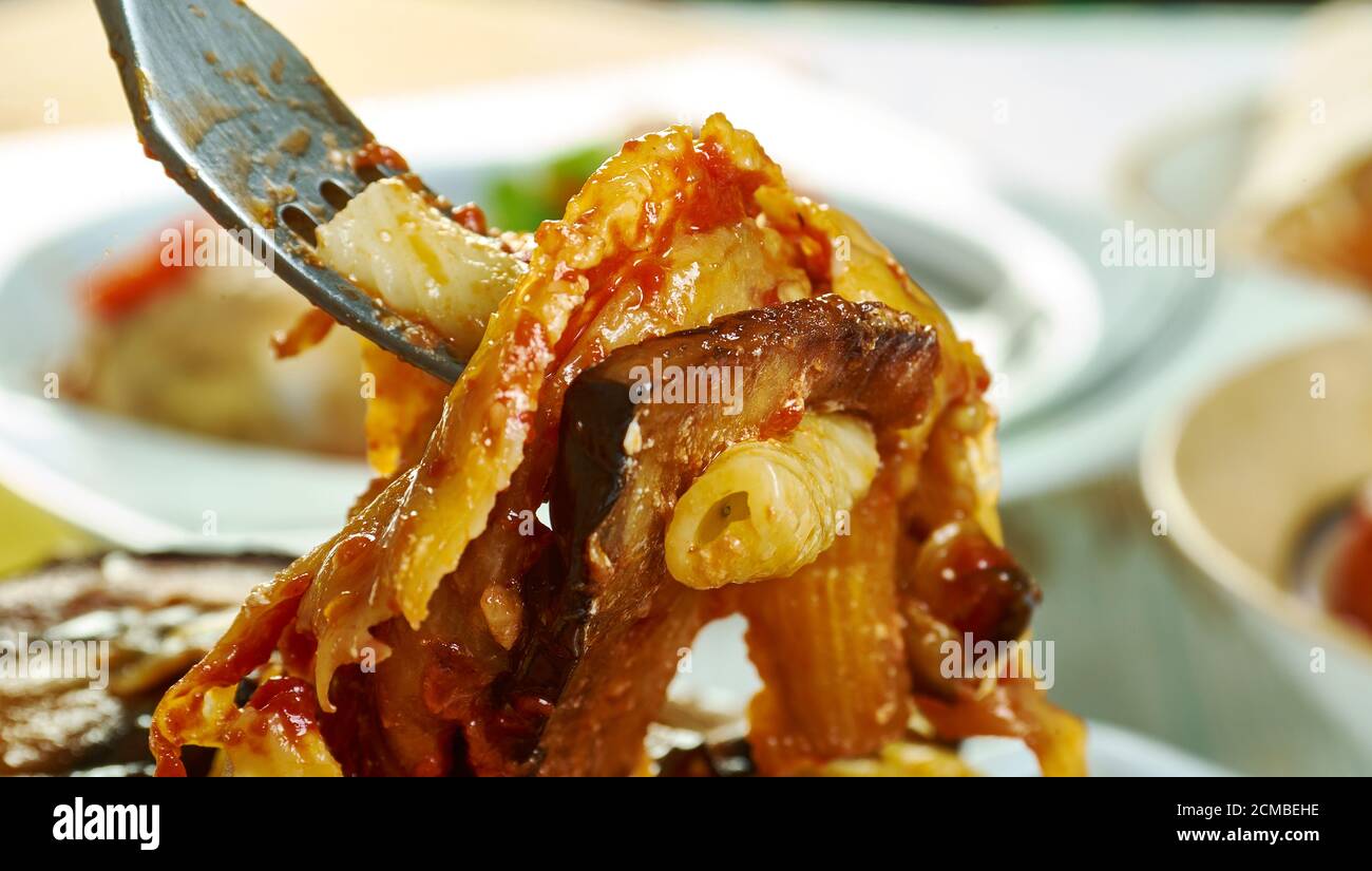 Ricotta Eggplant Pasta Timbale, Sicilian cuisine, Traditional assorted ...