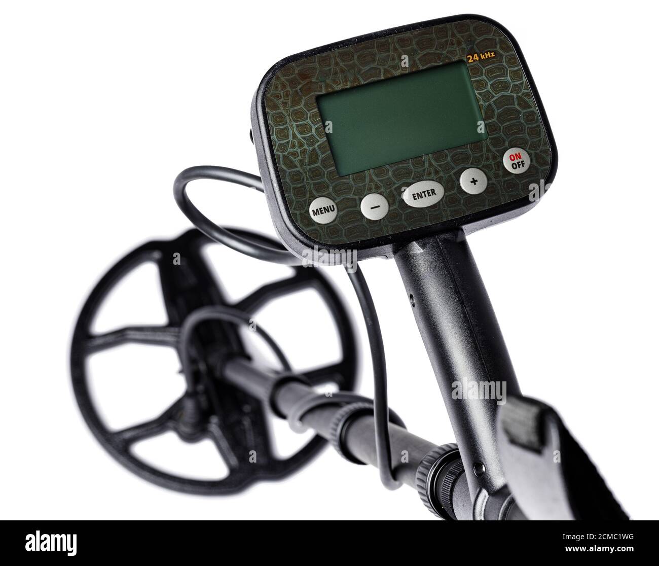Black metal detector isolated on white background Stock Photo - Alamy