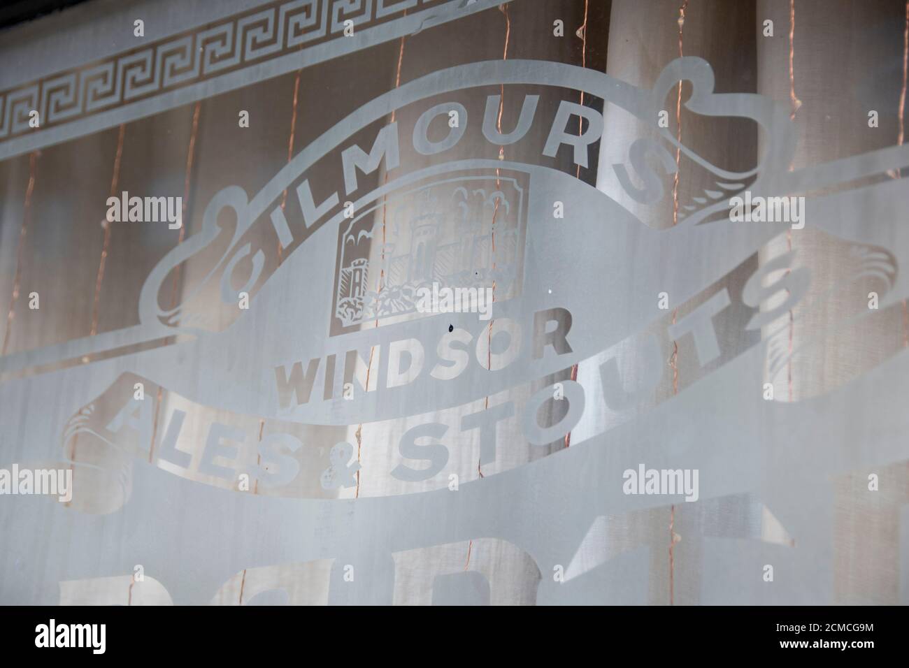 Sheffield, UK – 30 Nov 2018 : the engraved window advert of the Dog ...