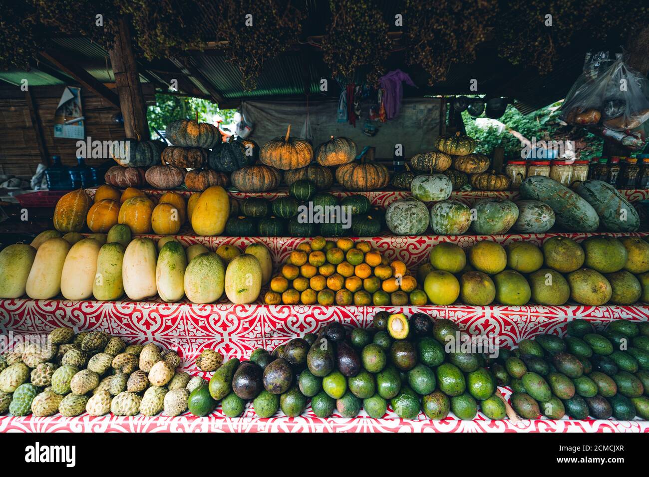 Street fruit and vegetable market Fresh seasonal fruits and vegetables ...