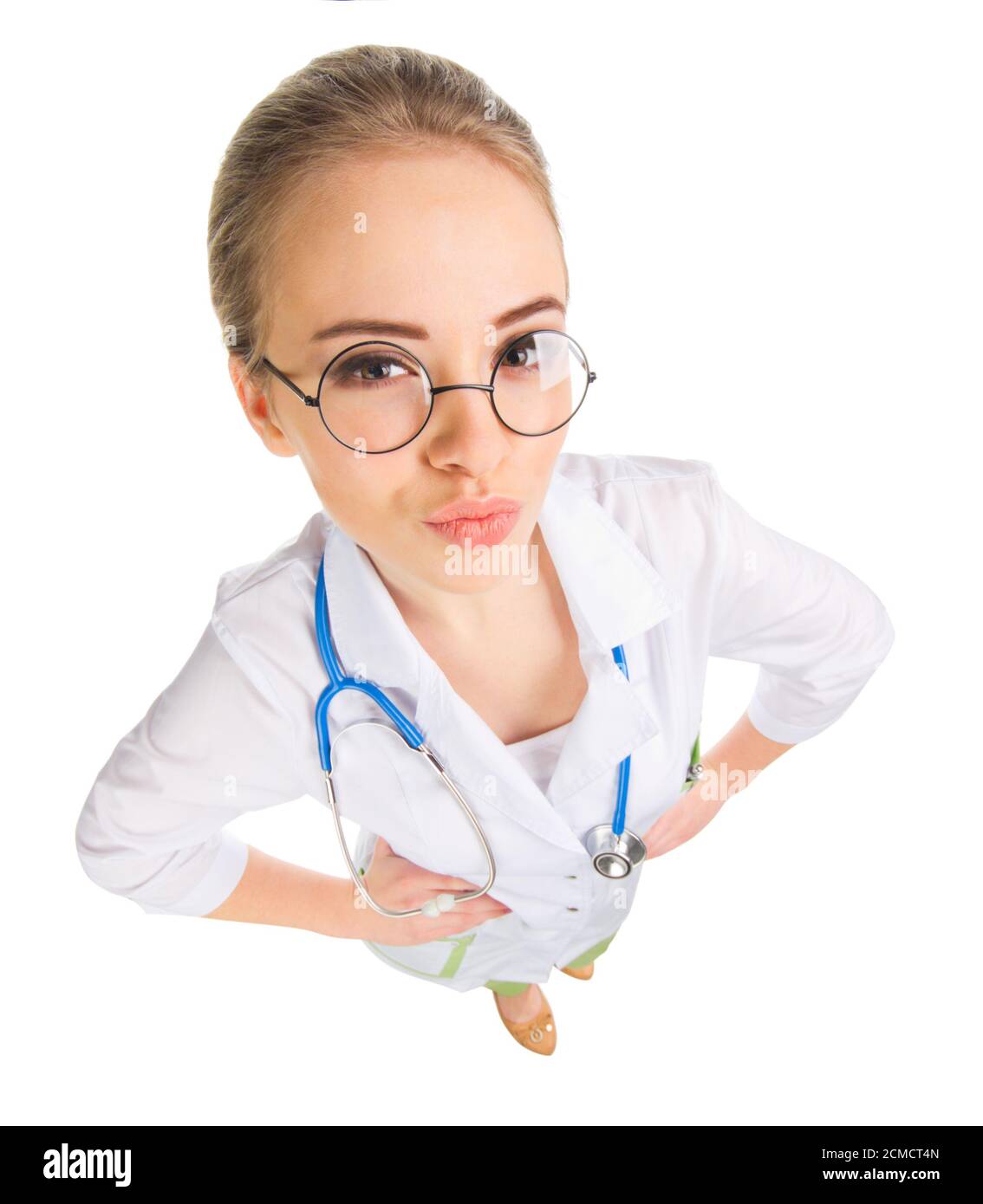 Young funny doctor isolated on white Stock Photo - Alamy