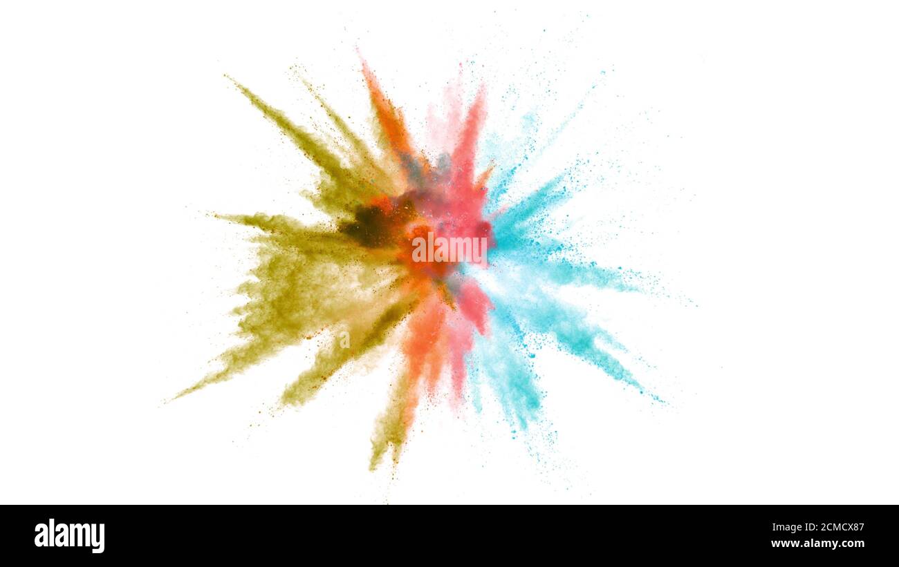 Explosion of colored powder isolated on white background Stock Photo ...