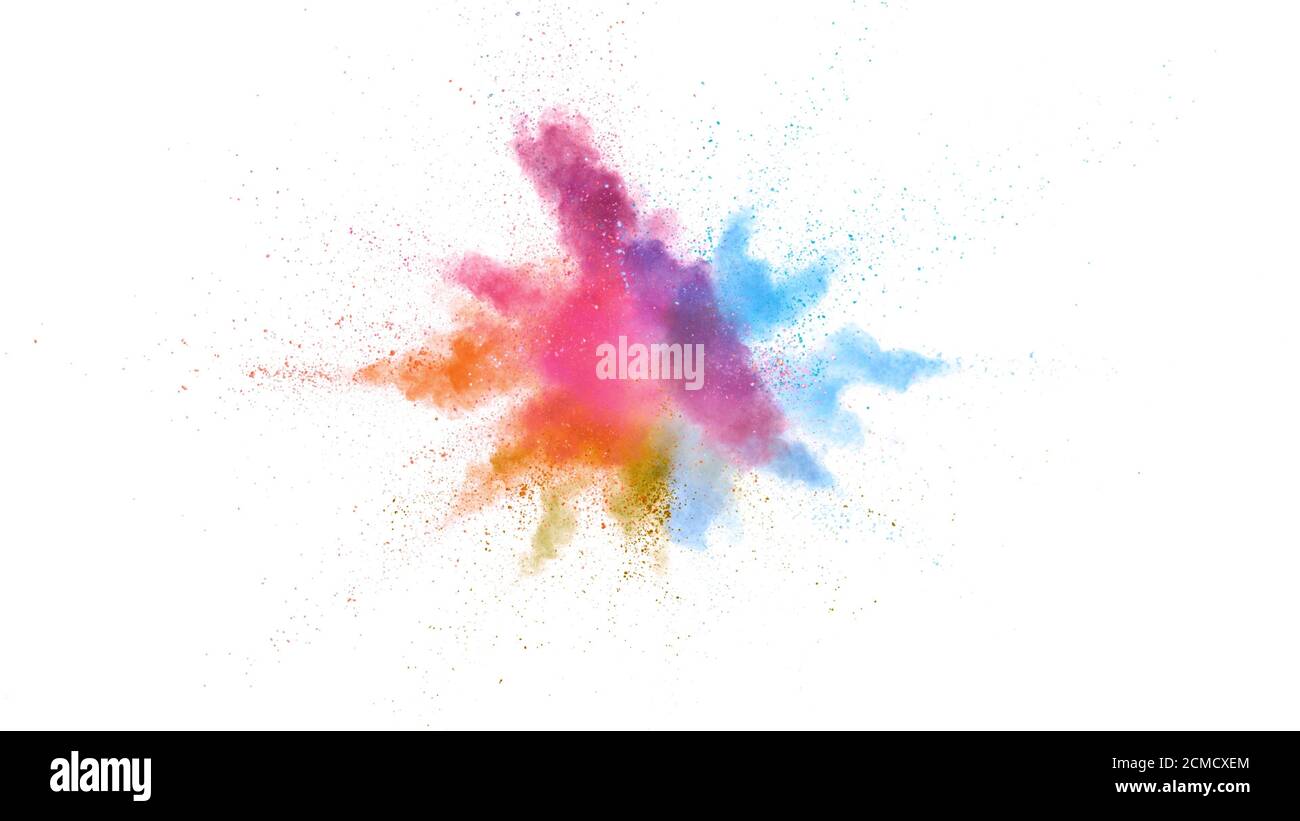 Explosion of colored powder isolated on white background Stock Photo ...