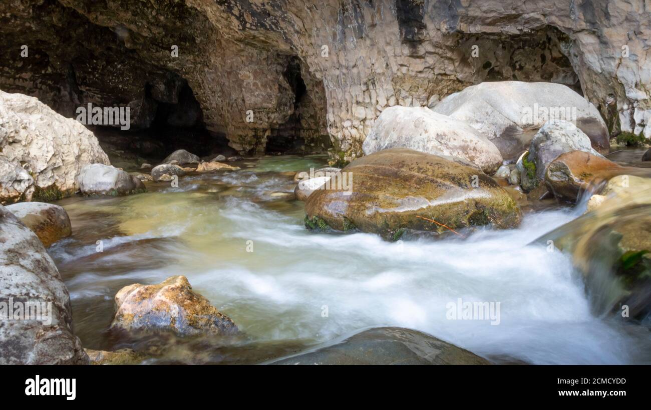 Stream entering cave, Castle Hill, Canterbury, South Island, New ...