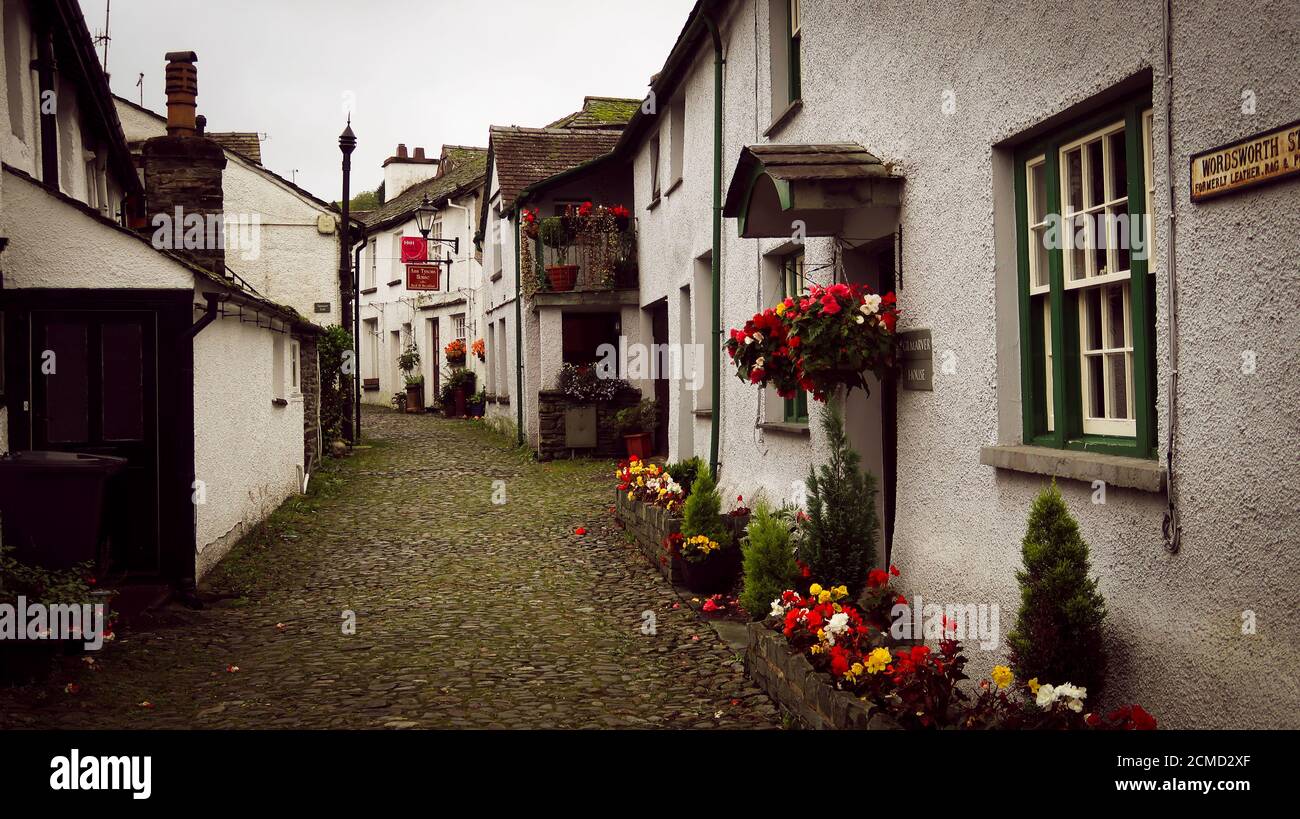 Street scene in picturesque Hawkshead Lake District UK Stock Photo - Alamy