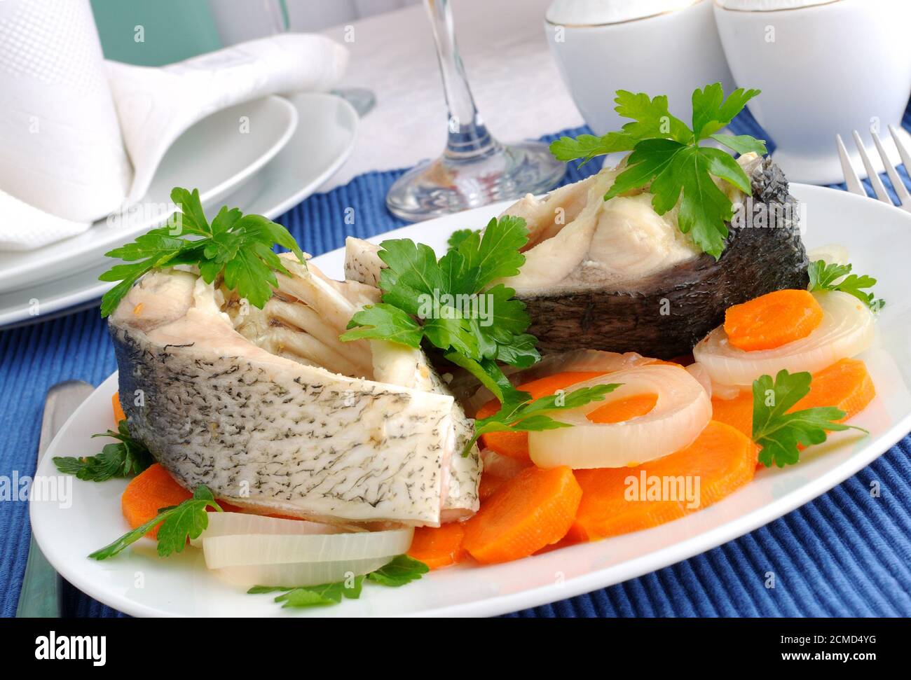 Boiled fish with vegetables Stock Photo - Alamy