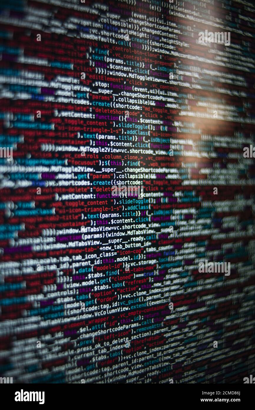 Vertical Shot Of A Screen With Html Javascript Source Code For Web Page Development Data Stock