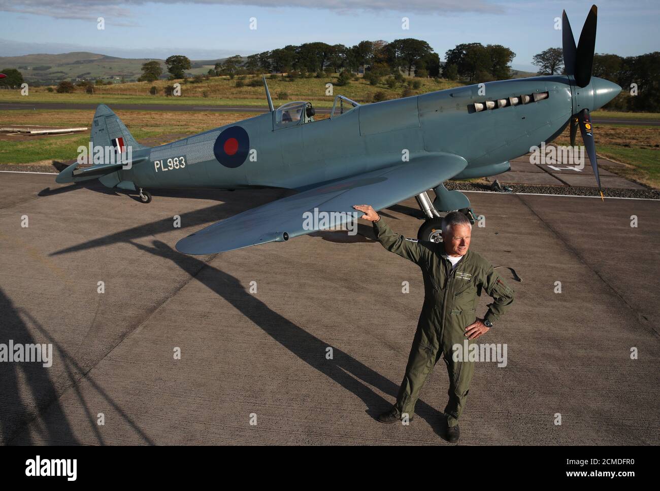 Pilot John Romain with the "Thank You NHS" Spitfire at Cumbernauld ...