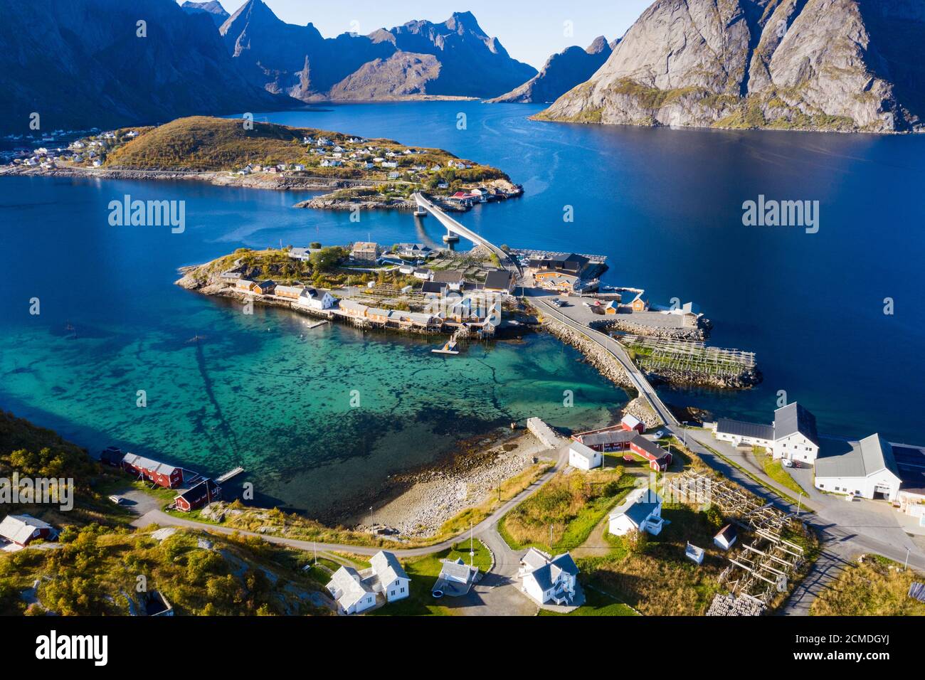 Norway Lofoten Islands mountain landscape aerial view scene Stock Photo ...