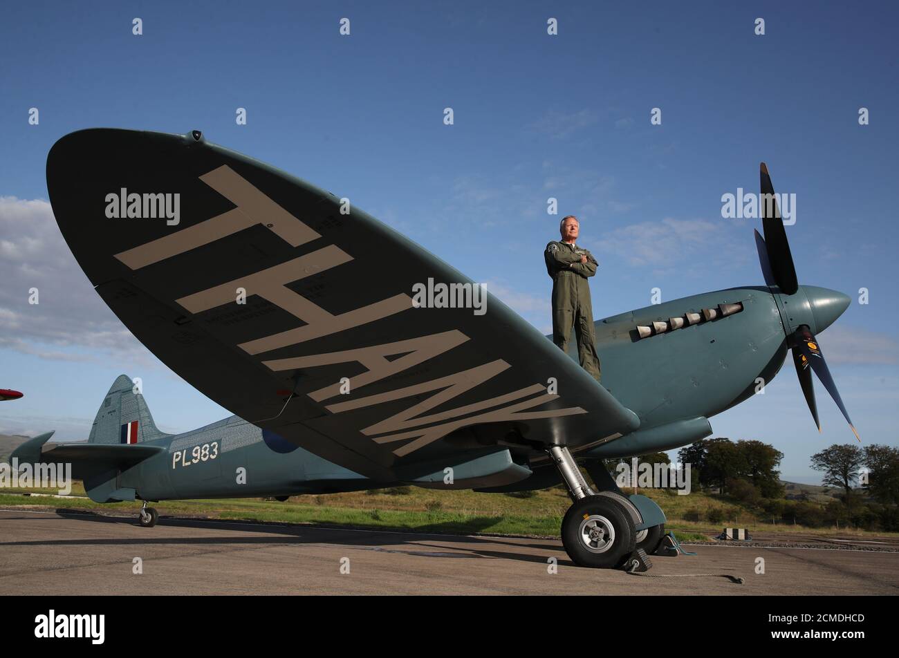 Pilot John Romain with the "Thank You NHS" Spitfire at Cumbernauld ...