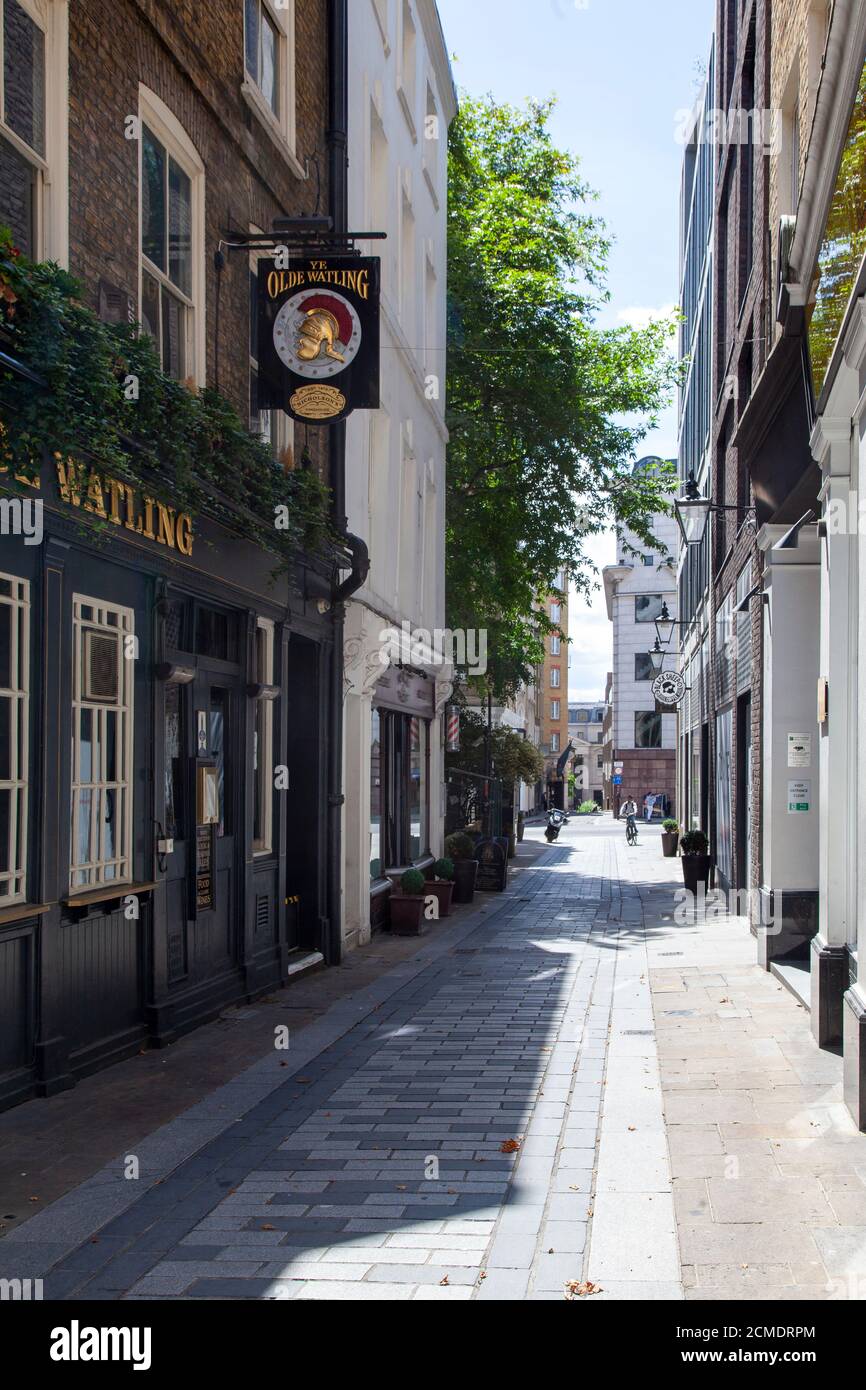 Watling Street, deserted during lockdown in the City of London, UK ...
