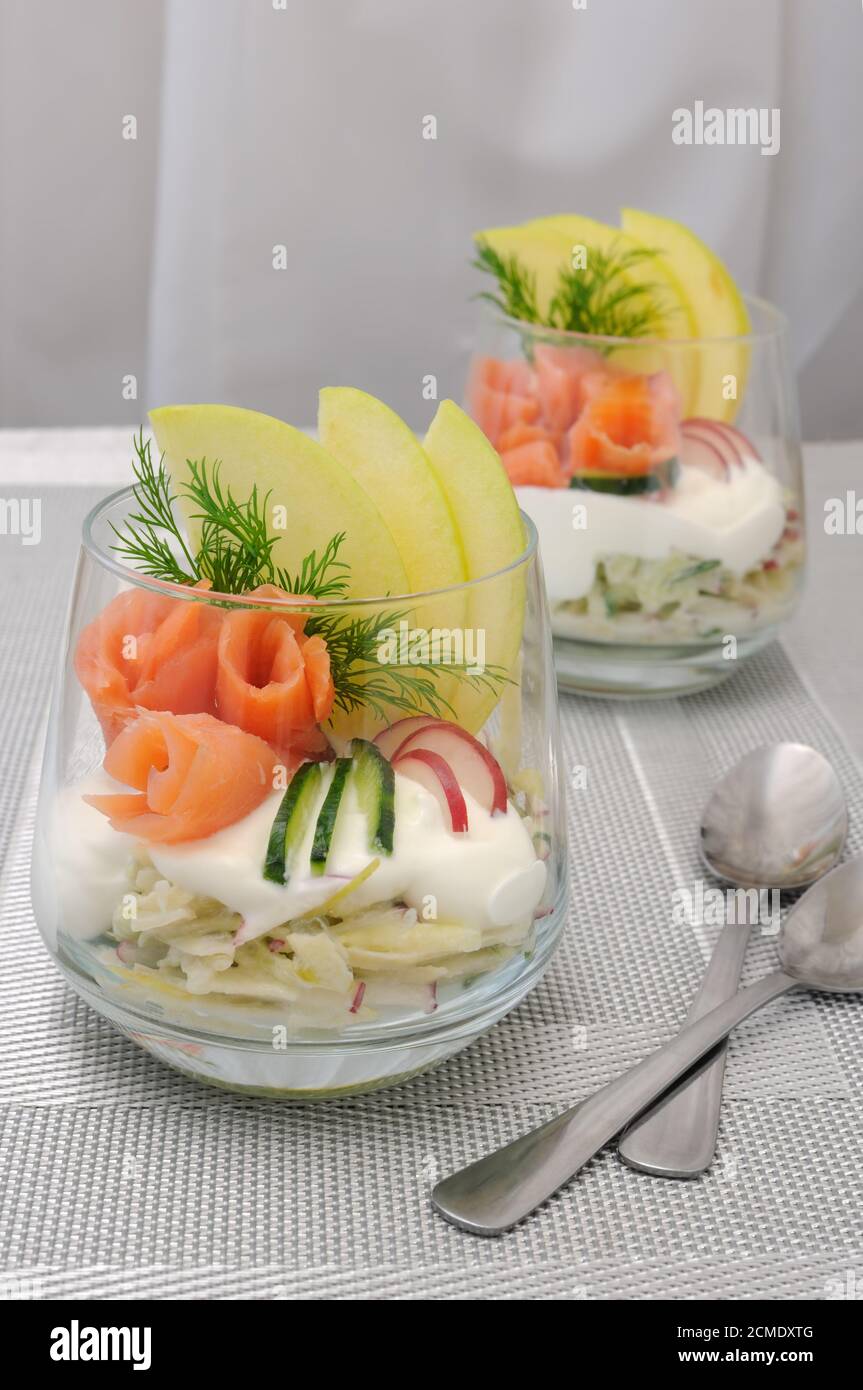 Verrin with smoked salmon Stock Photo - Alamy