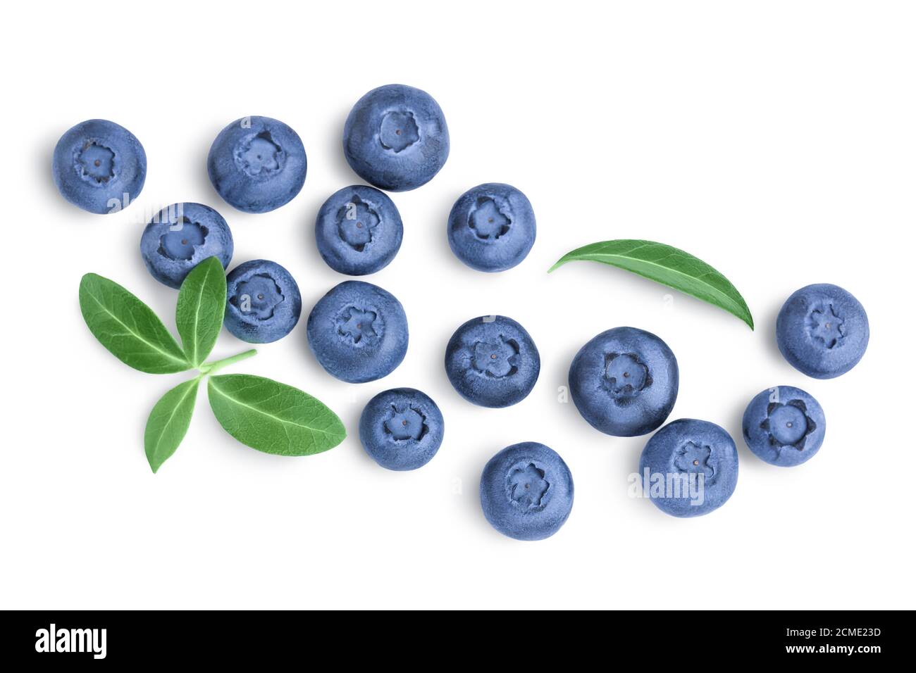 fresh ripe blueberry with leaves isolated on white background with ...