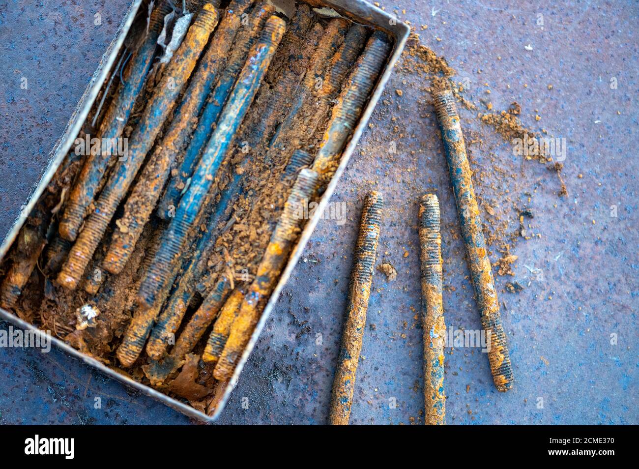 Old metal studs covered in rust, close-up, selective focus Stock Photo ...