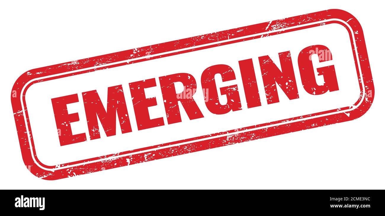 EMERGING red grungy rectangle stamp sign Stock Photo - Alamy
