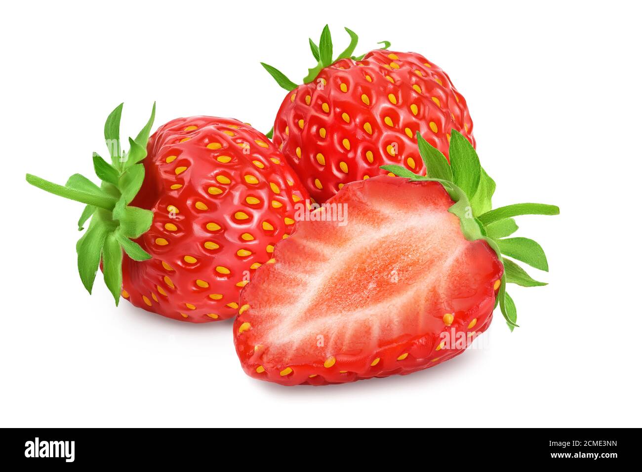 Strawberry and half isolated on white background. Fresh berry with full ...
