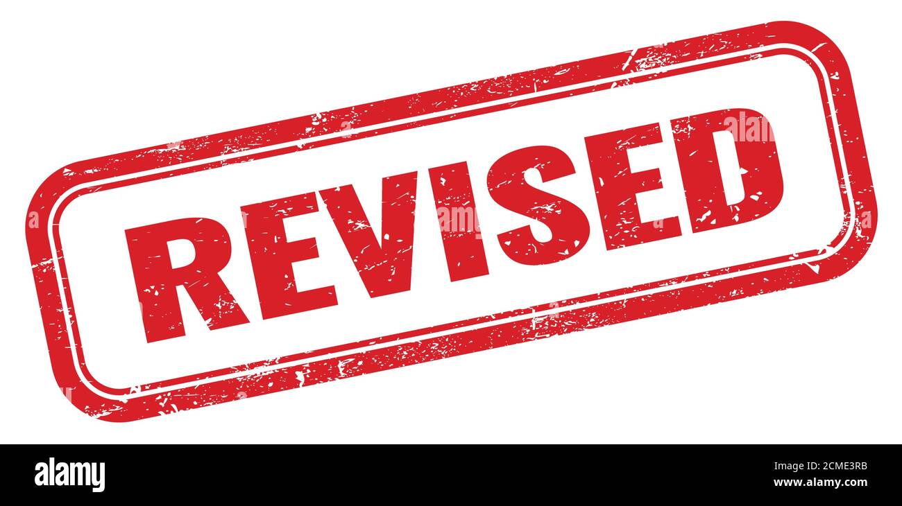 REVISED red grungy rectangle stamp sign Stock Photo - Alamy