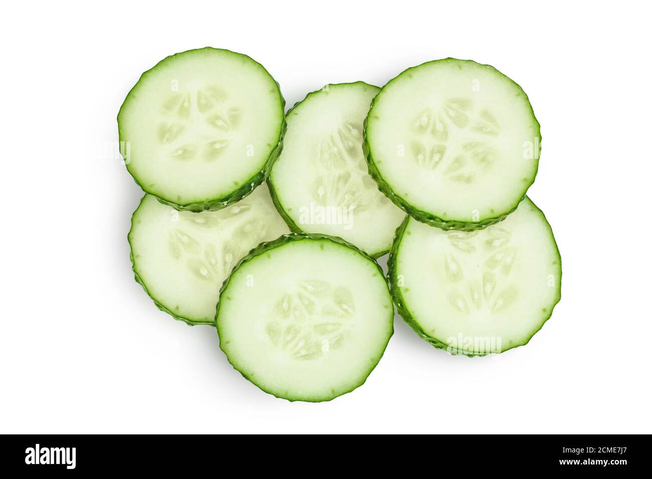 Sliced cucumber isolated on white background with clipping path and full depth of field, Top ...