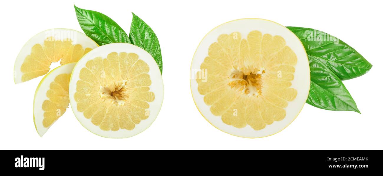pomelo slice and leaf isolated on white background with clipping path ...