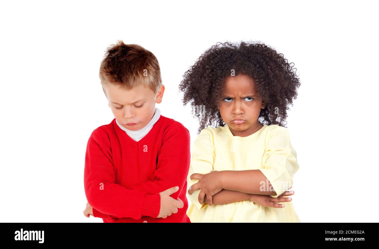 Two angry classmates isolated on a white background Stock Photo - Alamy
