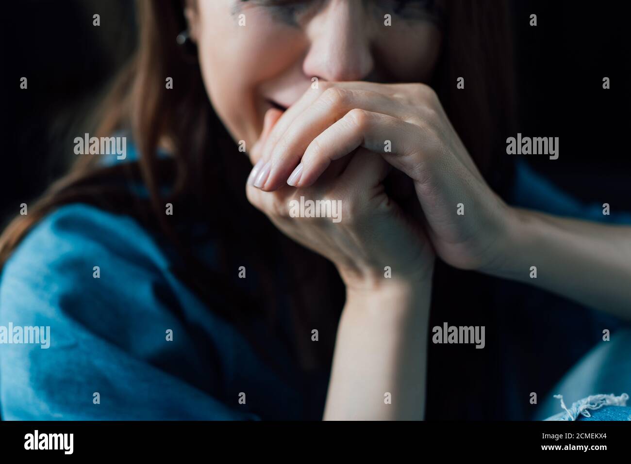 cropped view of depressed woman crying at home Stock Photo - Alamy