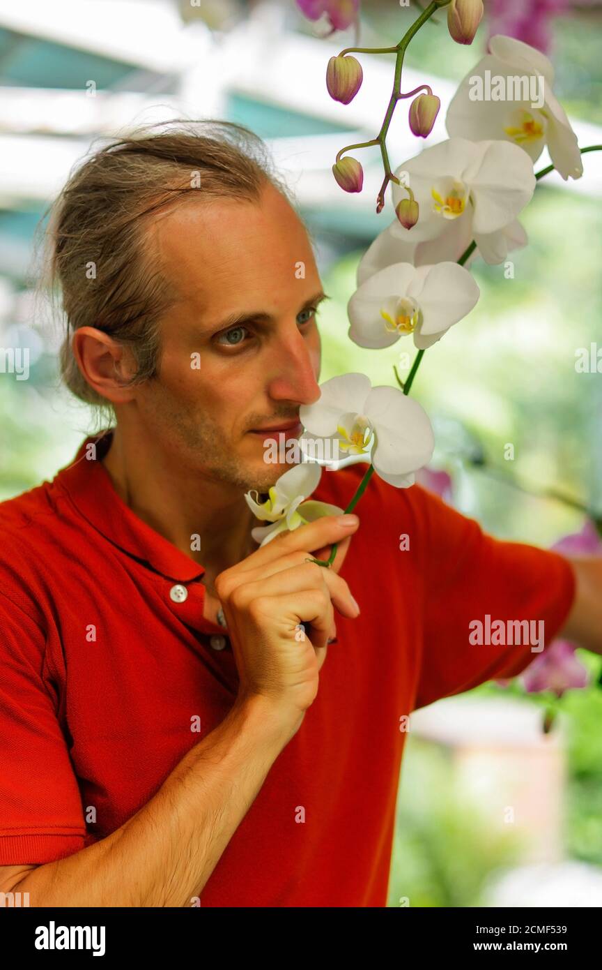 Handsome man flowers in hand hi-res stock photography and images - Alamy