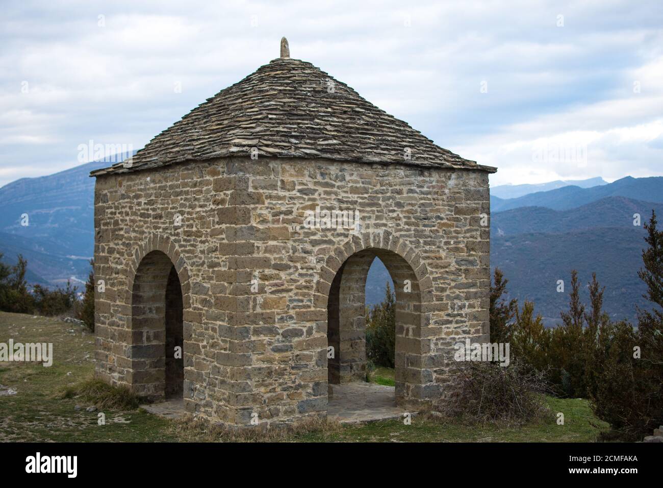 Medieval stone construction under cloudy sky Stock Photo - Alamy