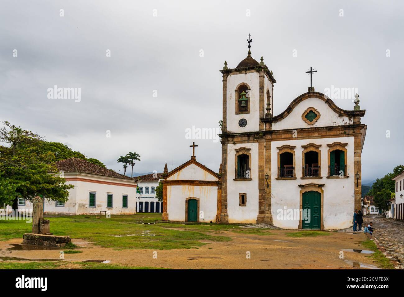 Front facade of old catholic church in a rural and historical brazilian ...