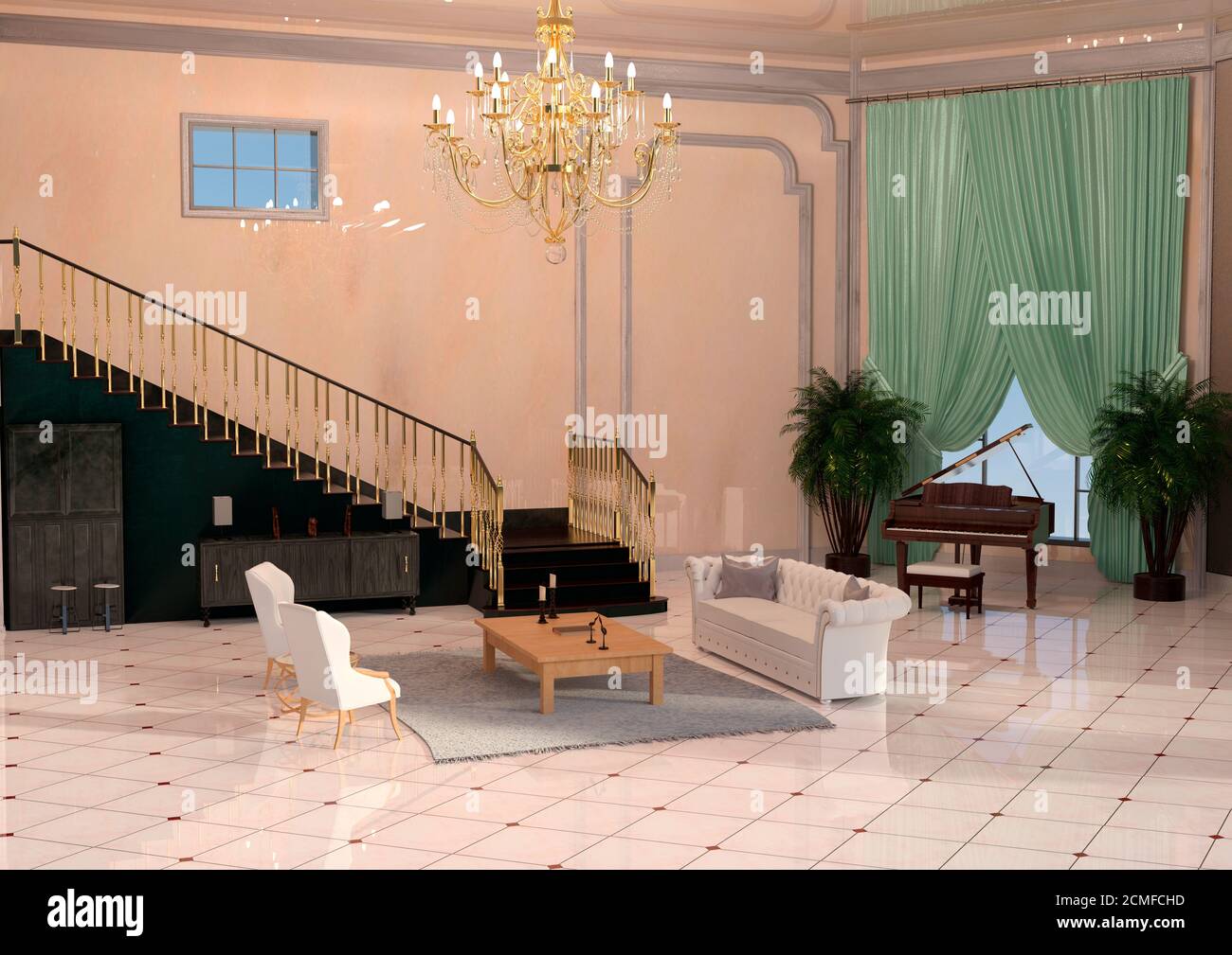 3D rendering of a luxury big foyer interior Stock Photo - Alamy
