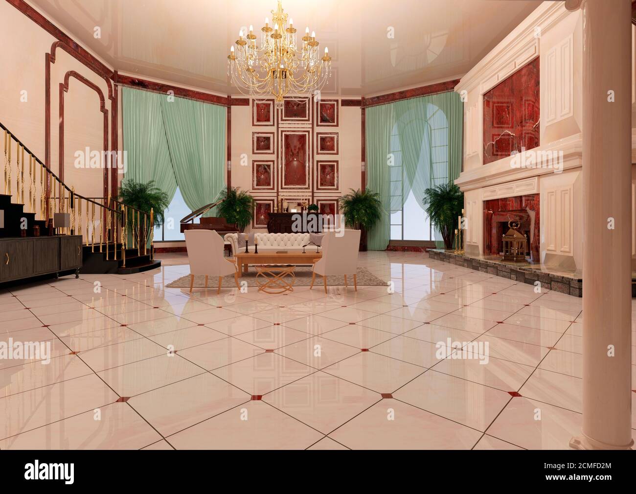 3D rendering of a luxury big foyer interior Stock Photo - Alamy