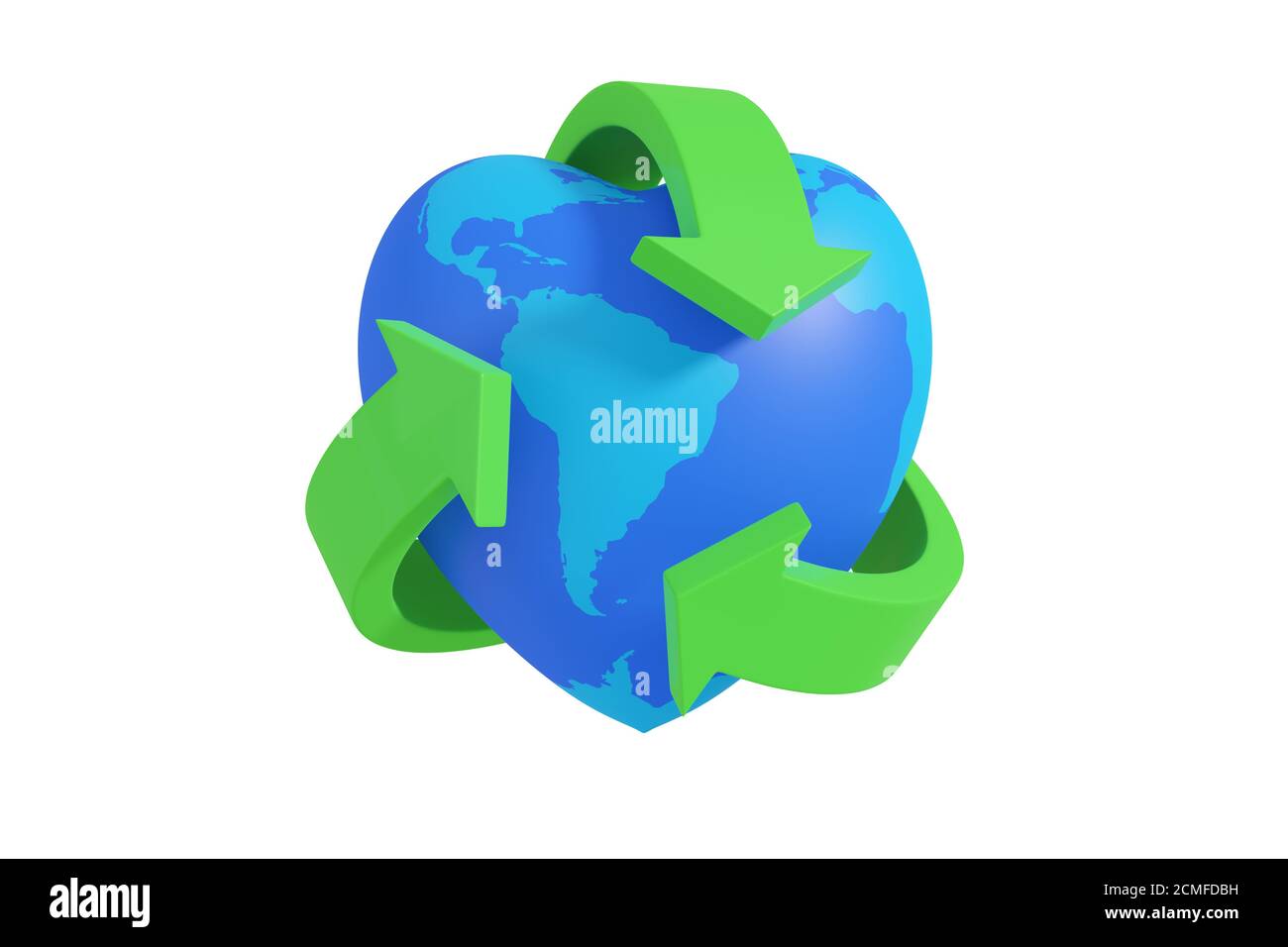 Green recycling symbol surrounding a heart shaped planet earth isolated ...