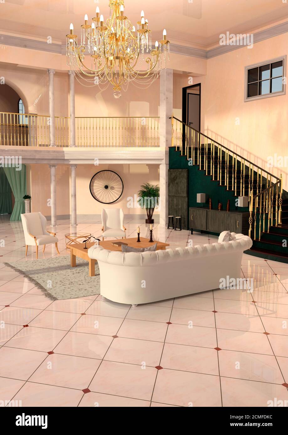 3D rendering of a luxury big foyer interior Stock Photo - Alamy