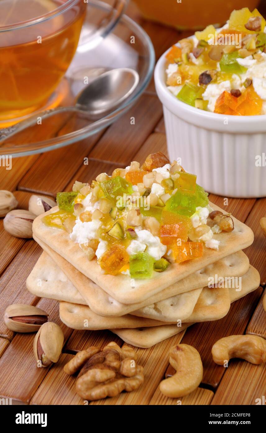 Cottage cheese with jam and marmalade Stock Photo - Alamy