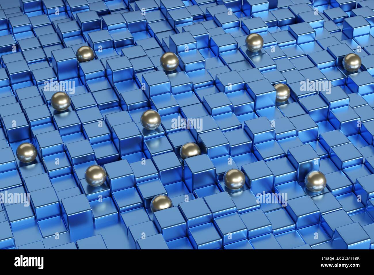 Silver spheres on blue cubes. Abstract design. 3d illustration Stock ...