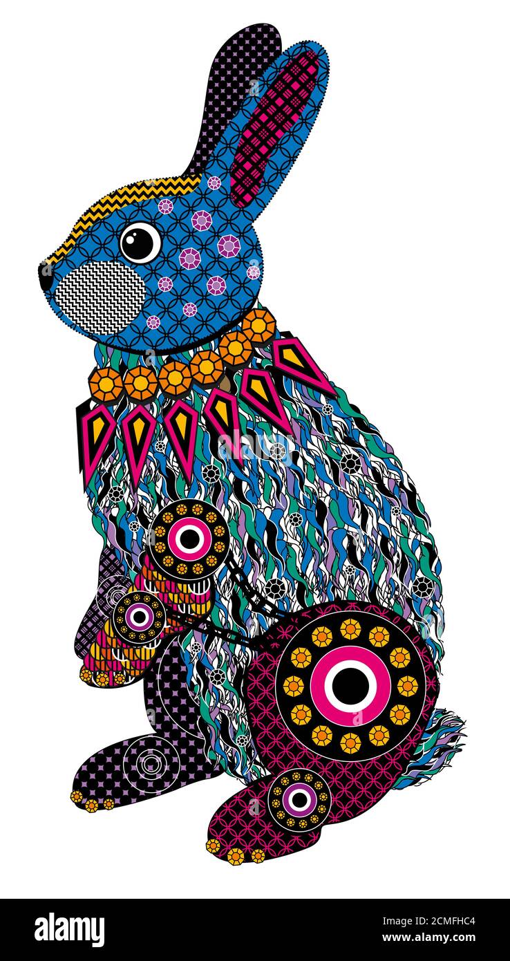 Colorful stylized bunny in blue and pink colors. Bitmap in cheap ...