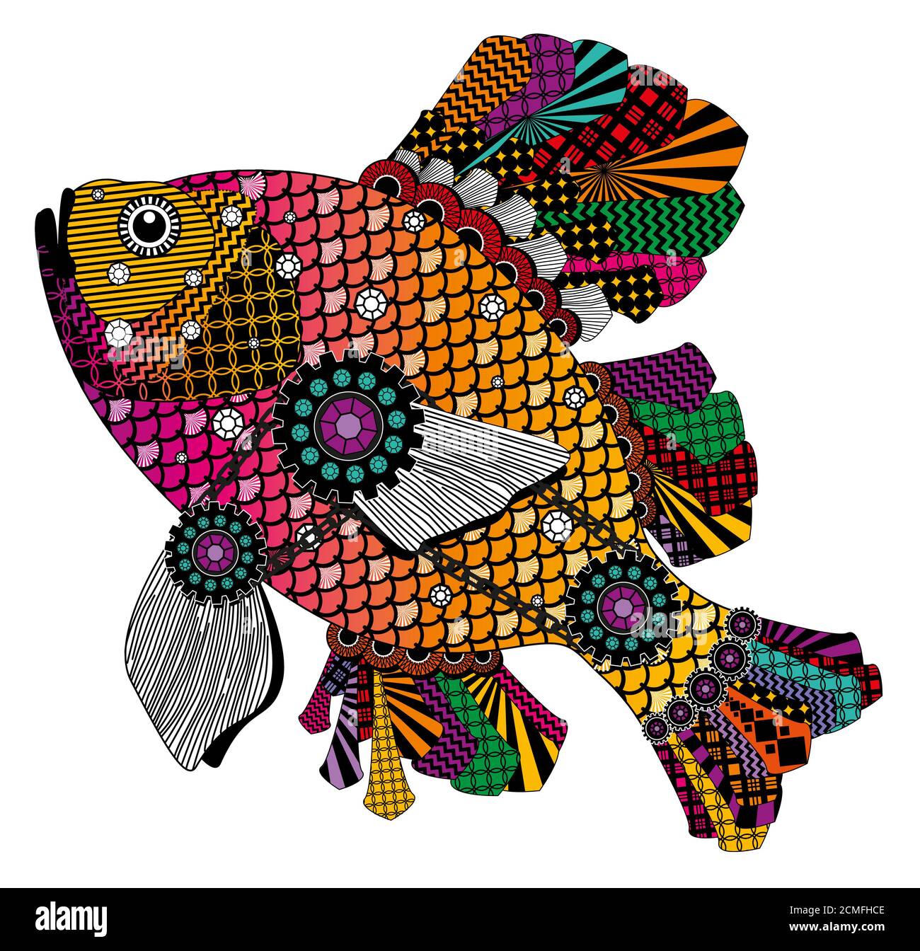 Colorful stylized fish in red, pink and orange tones. Bitmap in cheap ...