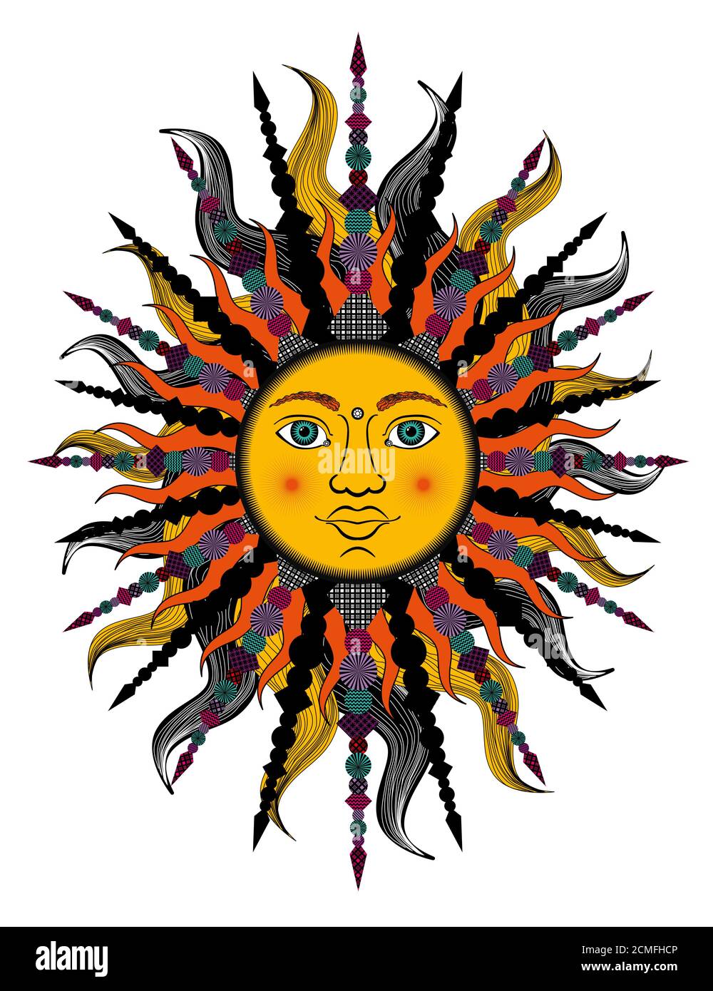 Colorful stylized sun. Bitmap in cheap popular style Stock Photo - Alamy