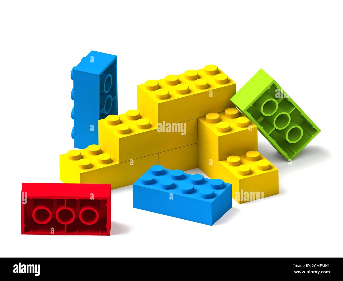 Starting to build something from colorful building toy blocks 3D ...