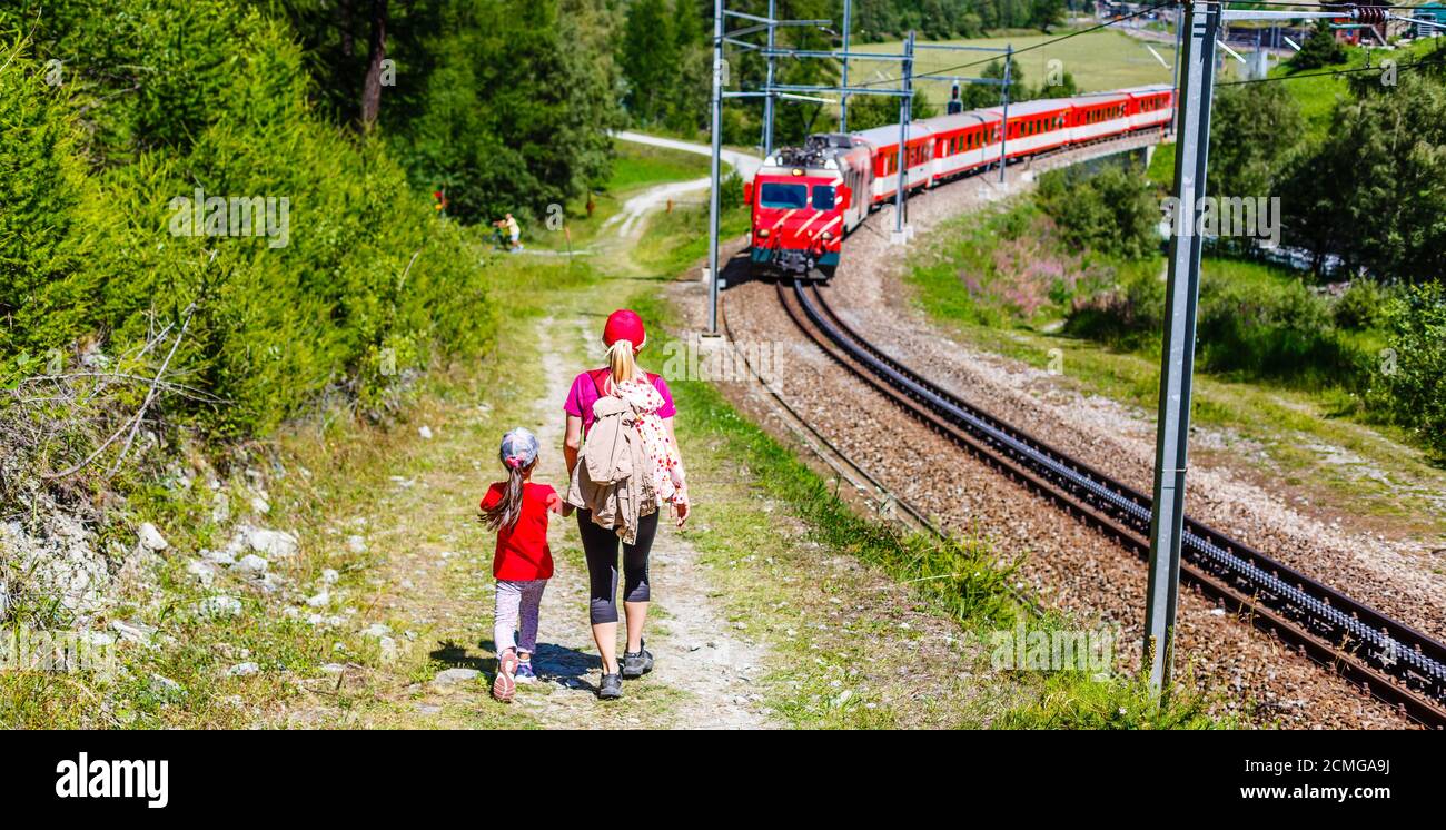 Swiss mountain train crossed Alps, railway in the mountains Stock Photo ...